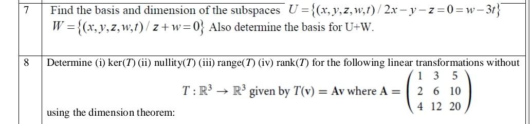 Solved Find the basis and dimension of the subspaces | Chegg.com