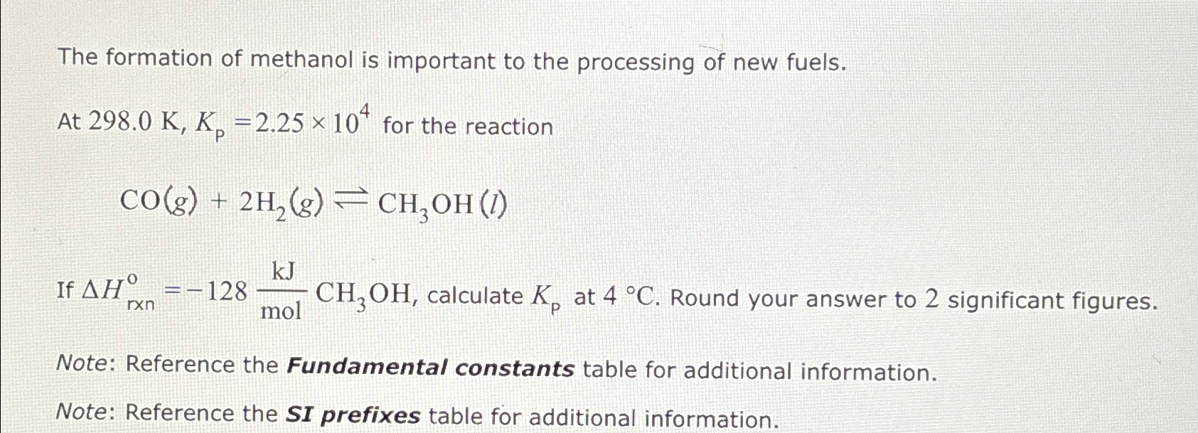 Solved The formation of methanol is important to the | Chegg.com