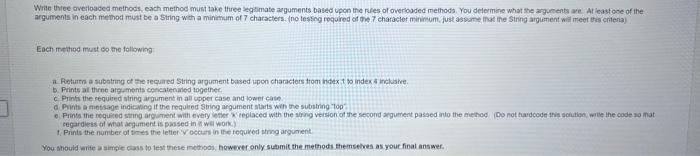 Write three overloaded methods, each method must take | Chegg.com