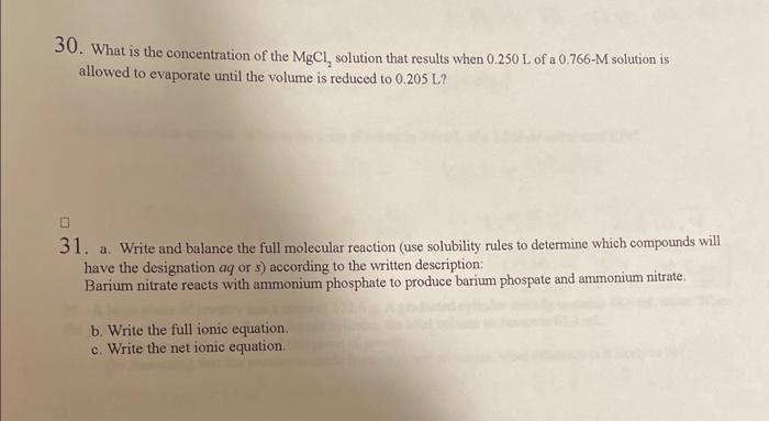 Solved 30. What is the concentration of the MgCl2 solution | Chegg.com