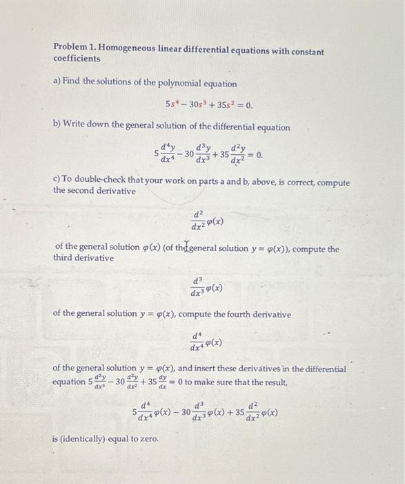 Solved Problem 1. Homogeneous linear differential equations | Chegg.com