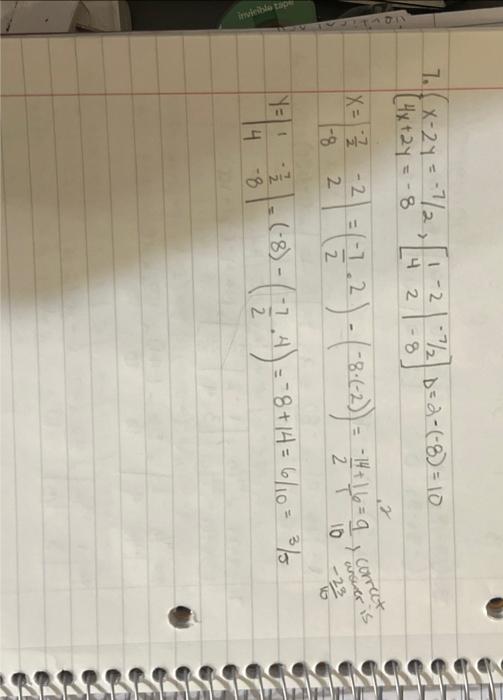 Solved trying to solve using cramers rule and i kept getting | Chegg.com