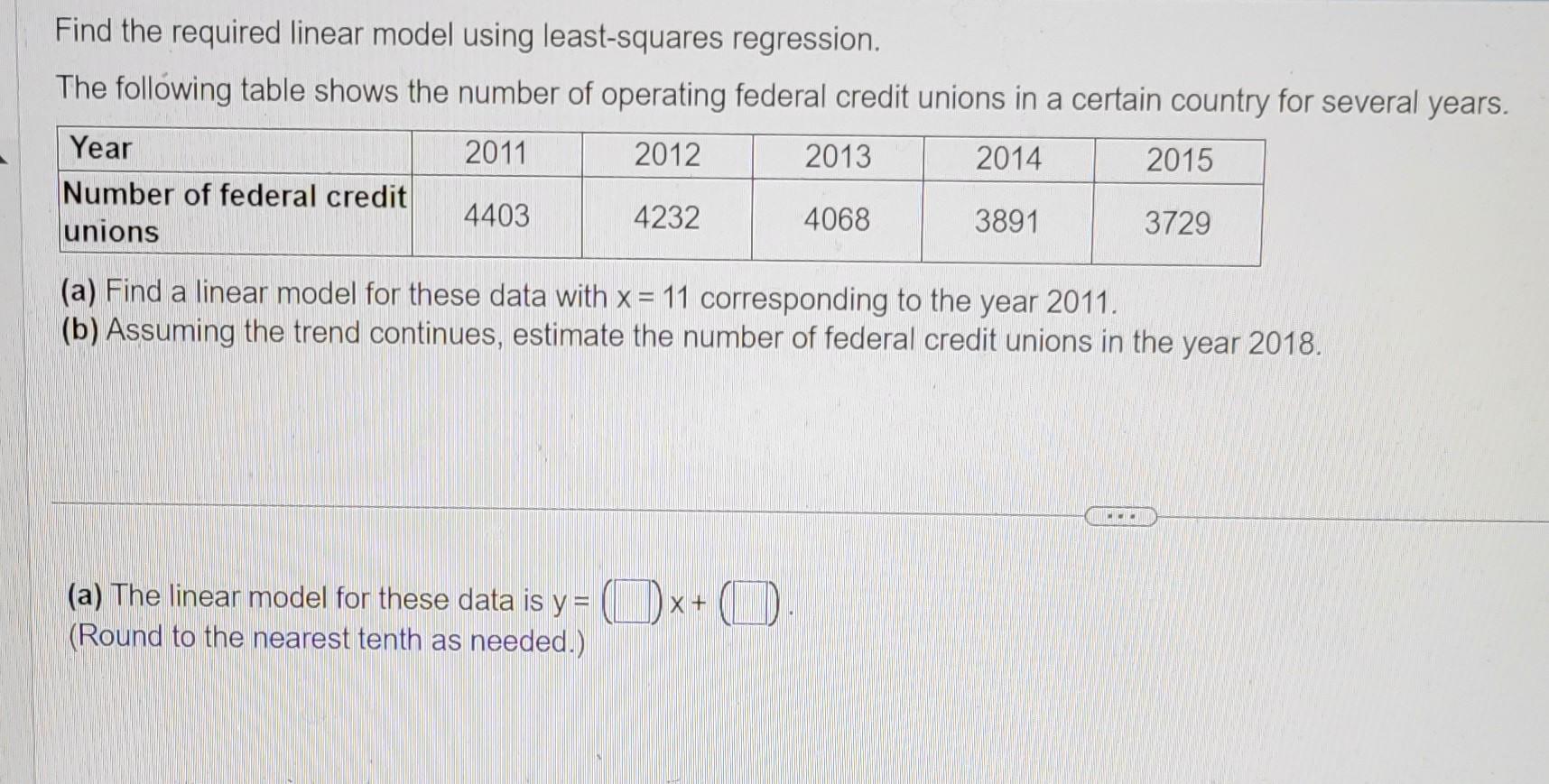 Solved Find the required linear model using least-squares | Chegg.com