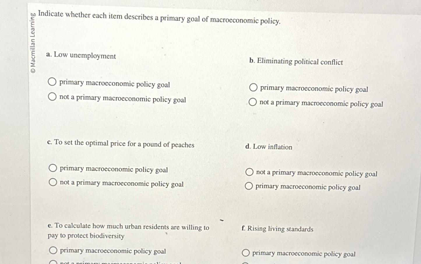 Solved Indicate whether each item describes a primary goal | Chegg.com