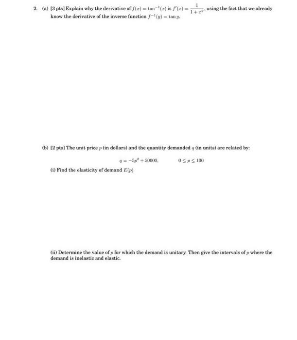 Solved 1. (a) [2 pts] Find the equation of the tangent line | Chegg.com