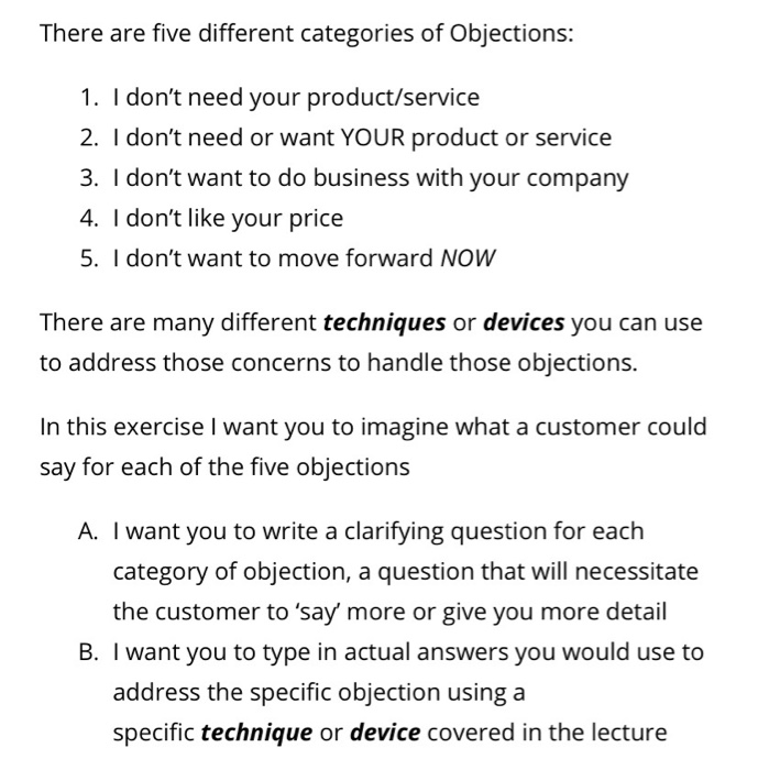 Solved There are five different categories of Objections: 1. | Chegg.com