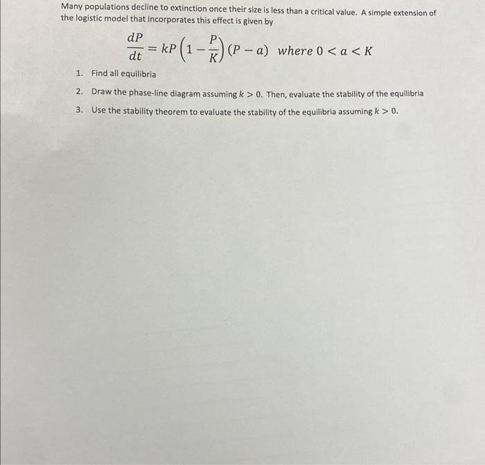 Solved Many populations decline to extinction once their | Chegg.com