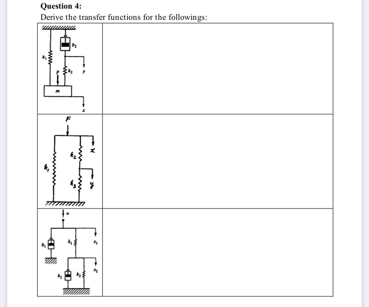 Question 4:Derive the transfer functions for the | Chegg.com