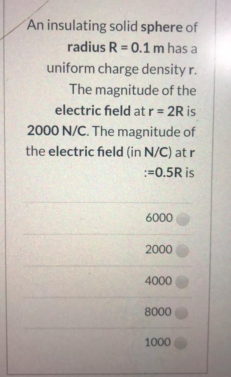Solved An insulating solid sphere of radius R = 0.1 m has a | Chegg.com