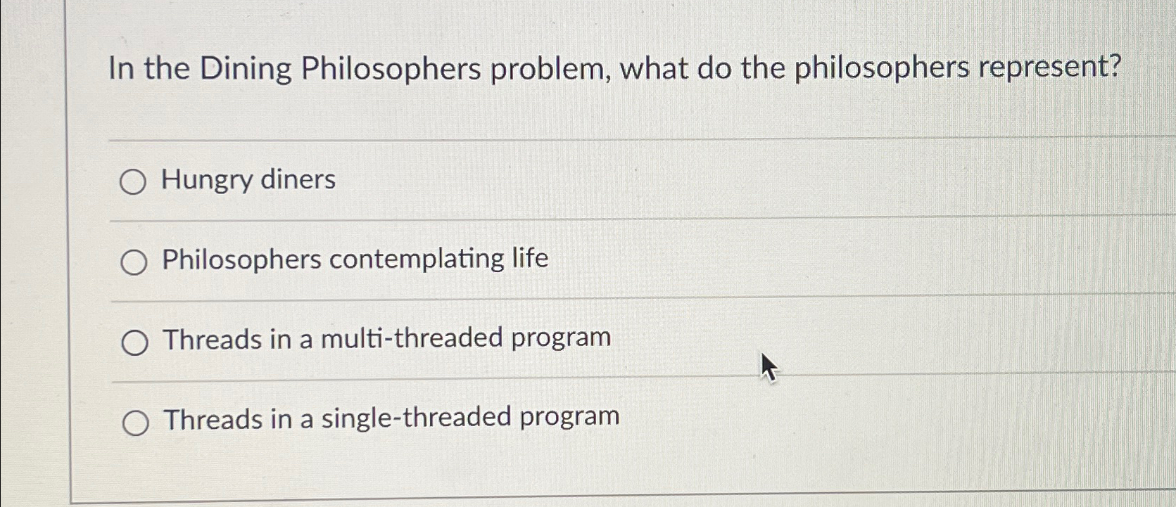 Solved In the Dining Philosophers problem, what do the | Chegg.com