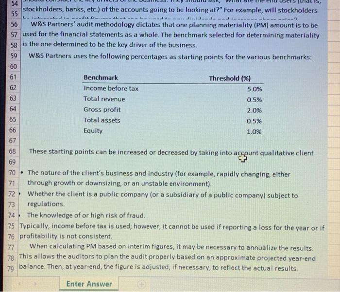 Solved Chapter 3 Cloud 9. Using Excel to Perform Materiality | Chegg.com