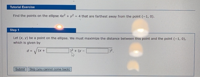 Solved Tutorial Exercise Find the points on the ellipse 4x2 | Chegg.com