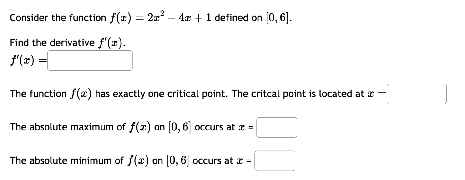 Solved Consider the function f(x)=2x2-4x+1 ﻿defined on | Chegg.com