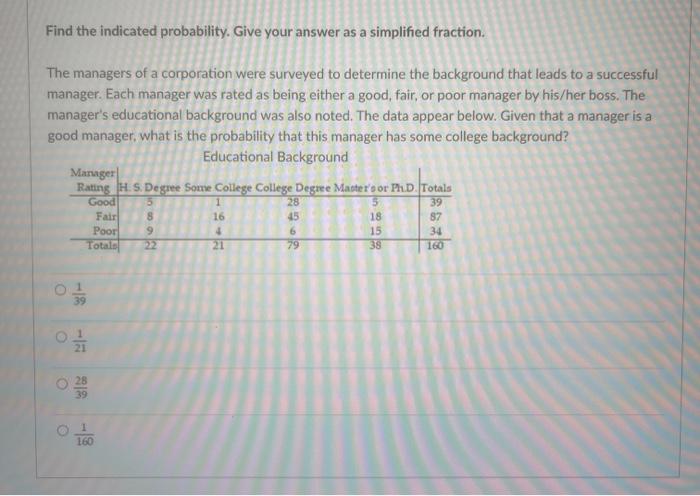 Solved Find the indicated probability. Give your answer as a | Chegg.com