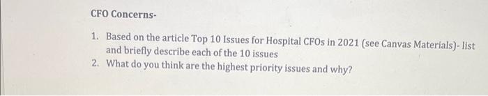 Solved CFO Concerns- 1. Based on the article Top 10 Issues | Chegg.com