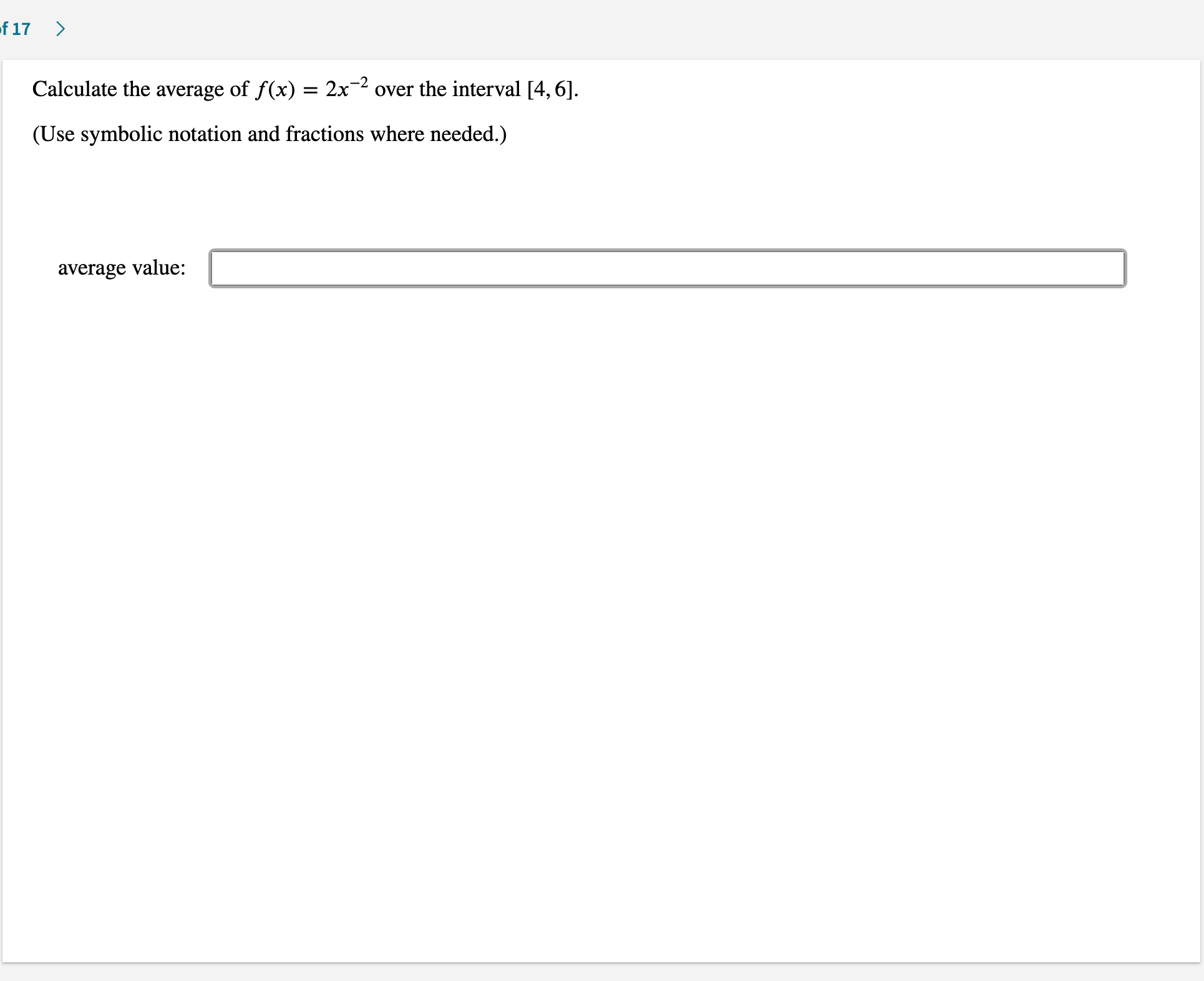 Solved f 17Calculate the average of f(x)=2x-2 ﻿over the | Chegg.com