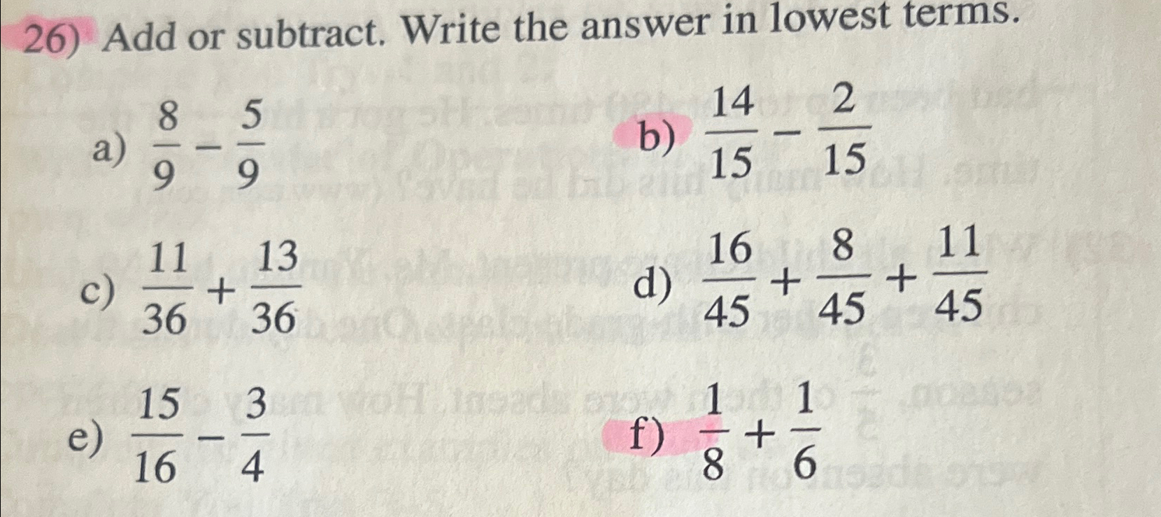 Solved Add or subtract. Write the answer in lowest | Chegg.com