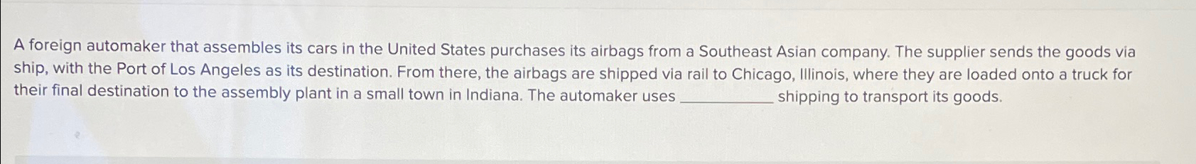 Solved A foreign automaker that assembles its cars in the | Chegg.com