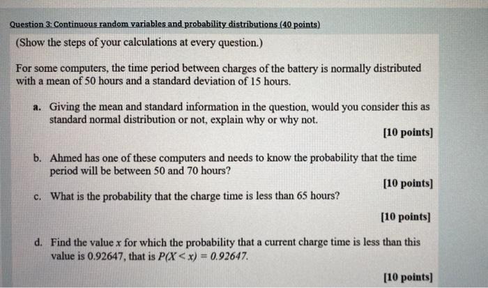 Solved Question 3 Continuous random variables and | Chegg.com