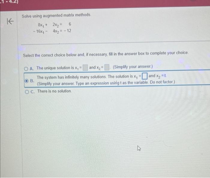 Solved Solve using augmented matrix methods. | Chegg.com