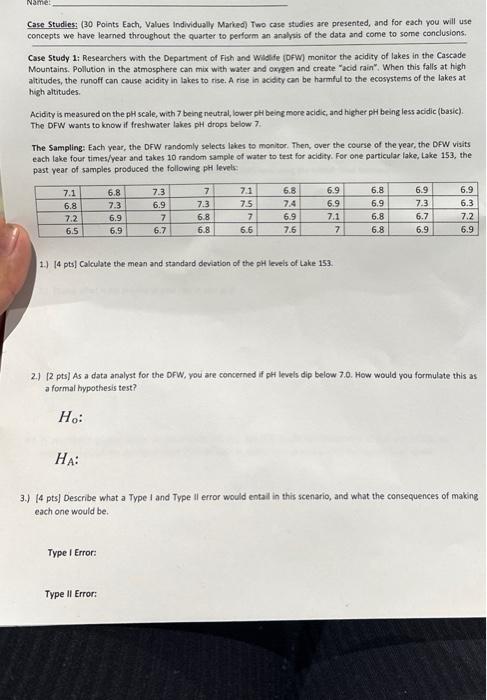 Solved Case Studies: (30 Points Each, Values Individually | Chegg.com