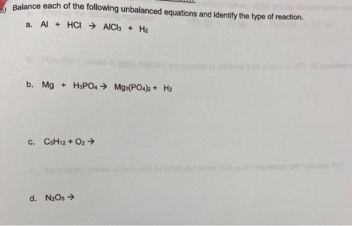 Solved 5) Balance each of the following unbalanced equations | Chegg.com