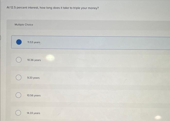 Solved At 12.5 percent interest, how long does it take to | Chegg.com