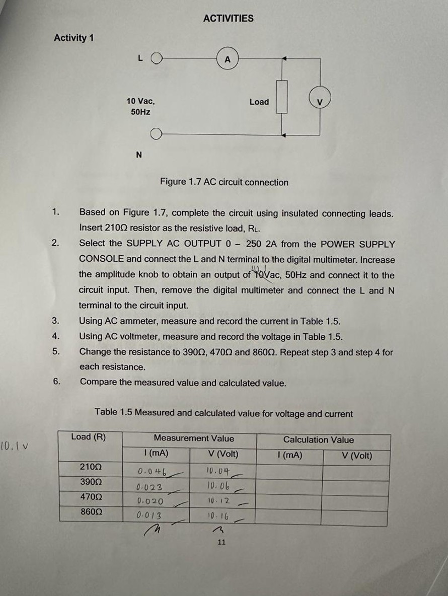 Solved solve the calculation value for current and voltage. | Chegg.com