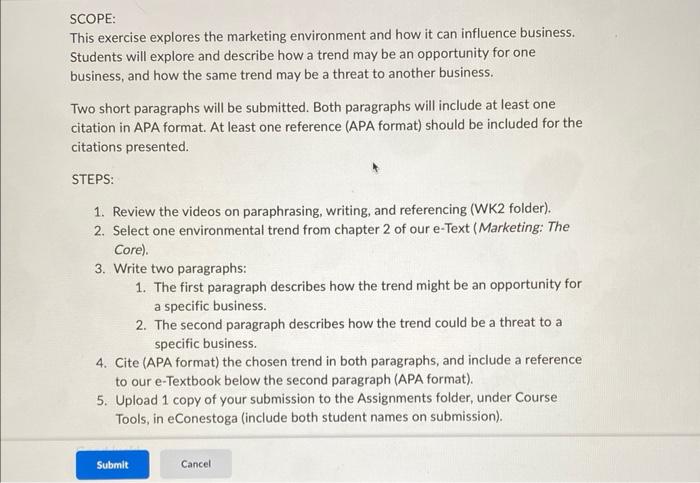 SCOPE: This exercise explores the marketing | Chegg.com