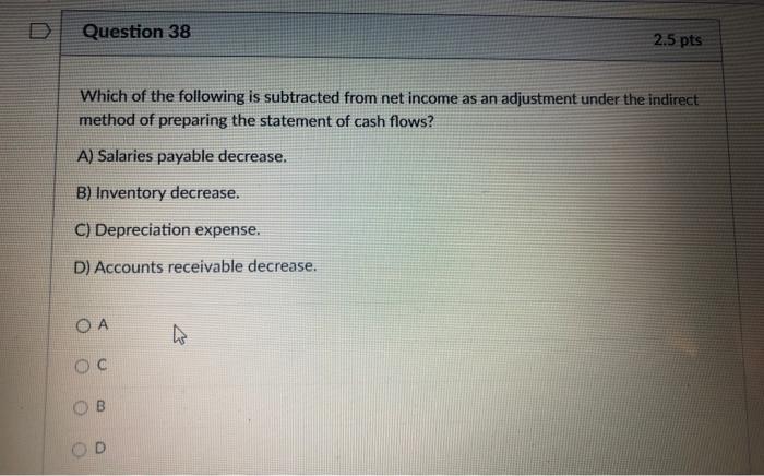 Solved Which of the following is subtracted from net income | Chegg.com