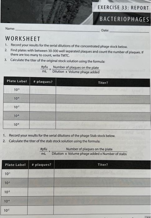 WORKSHEET 1. Record your results for the serial | Chegg.com