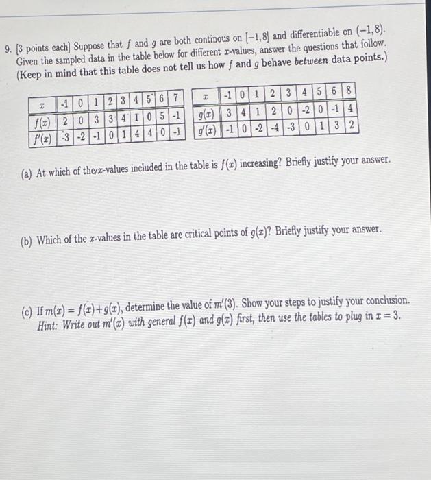 Solved 9. [ 3 points each] Suppose that f and g are both | Chegg.com