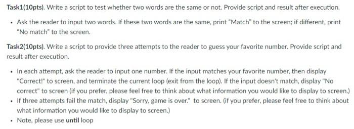 Solved Task 1(10pts). Write a script to test whether two | Chegg.com Solved Task 1(10pts). Write a script to test whether two | Chegg.com