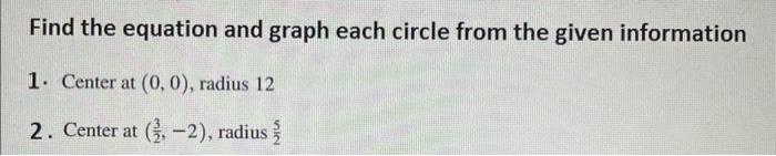 Solved Find the equation and graph each circle from the | Chegg.com
