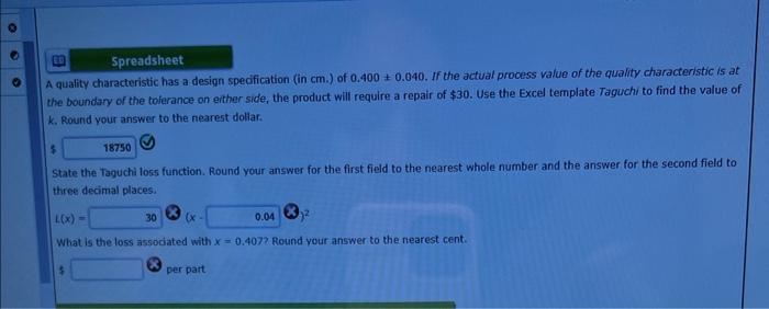 Solved A quality characteristic has a design specification | Chegg.com