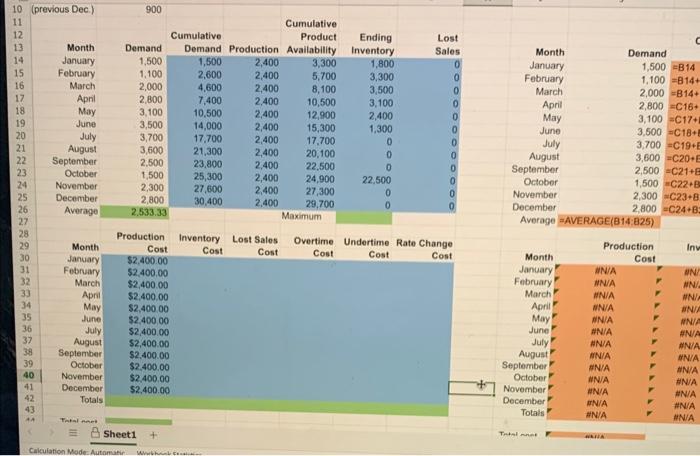Excel Online Activity: Aggregate Planning - Chase | Chegg.com