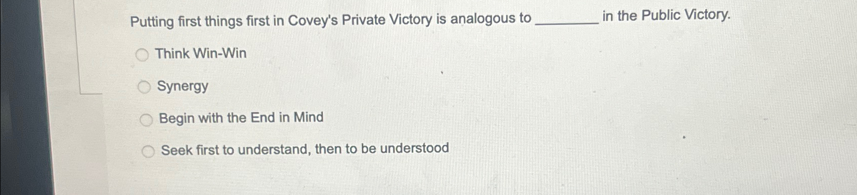 Solved Putting first things first in Covey's Private Victory | Chegg.com