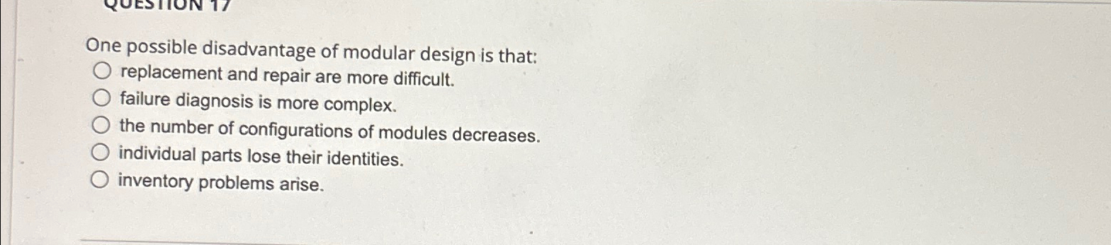 Solved One possible disadvantage of modular design is that: | Chegg.com