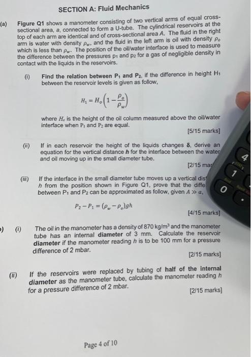 Solved SECTION A: Fluid Mechanics a) Figure Q1 shows a | Chegg.com