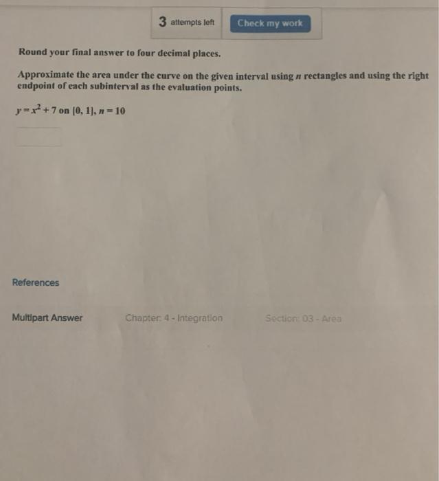 Solved 3 attempts left Check my work Round your final answer | Chegg.com