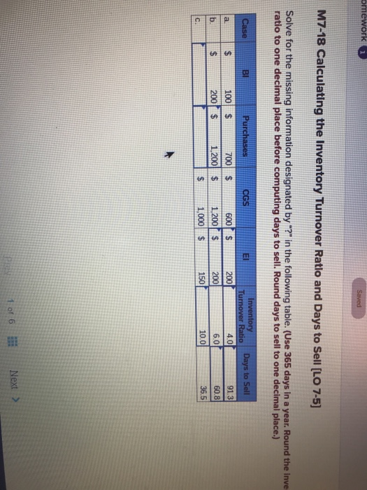 Solved omeworki Saved M7-18 Calculating the Inventory | Chegg.com