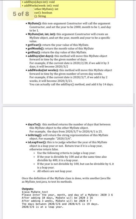 Solved Problem 2: The MyDate class (MyDate.java and | Chegg.com