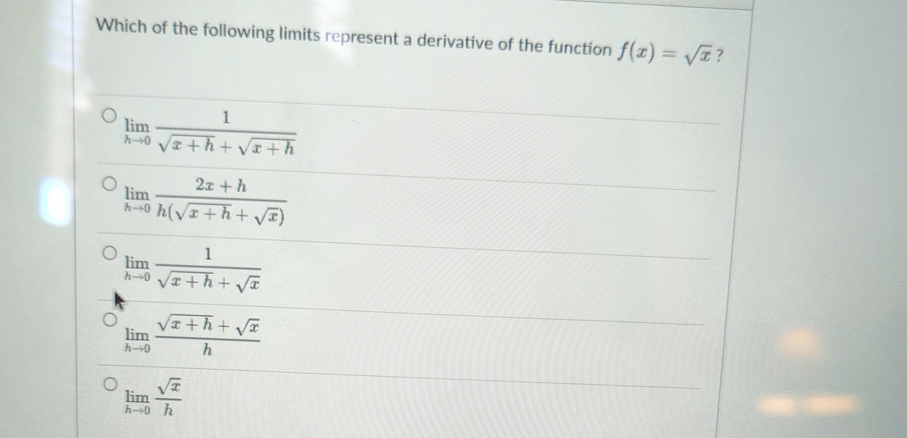 Solved Which of the following limits represent a derivative | Chegg.com