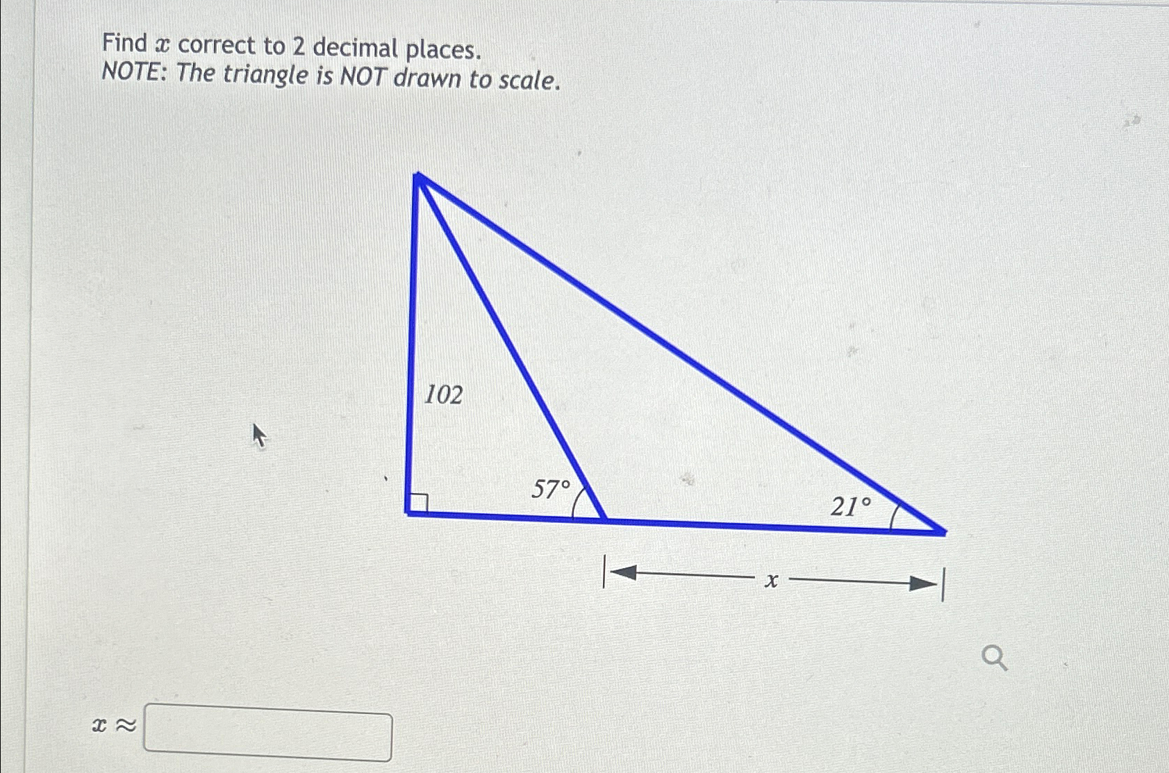 Solved Find x ﻿correct to 2 ﻿decimal places.NOTE: The | Chegg.com
