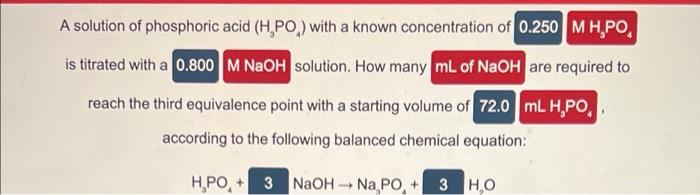 Solved A solution of phosphoric acid (H,PO) with a known | Chegg.com
