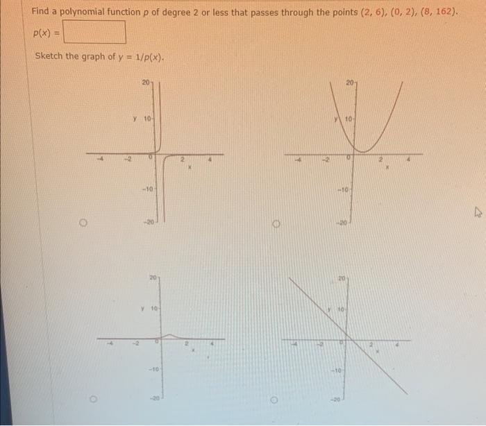 Solved Find a polynomial function p of degree 2 or less that | Chegg.com
