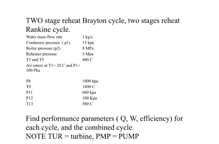 Solved TWO stage reheat Brayton cycle, two stages reheat | Chegg.com