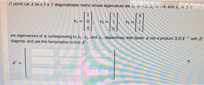 Solved (1 point) Let A be a 3×3 diagonalizable matrix whose | Chegg.com