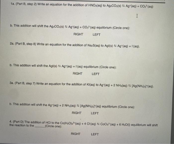 Solved 1a. (Part B, step 2) Write an equation for the | Chegg.com