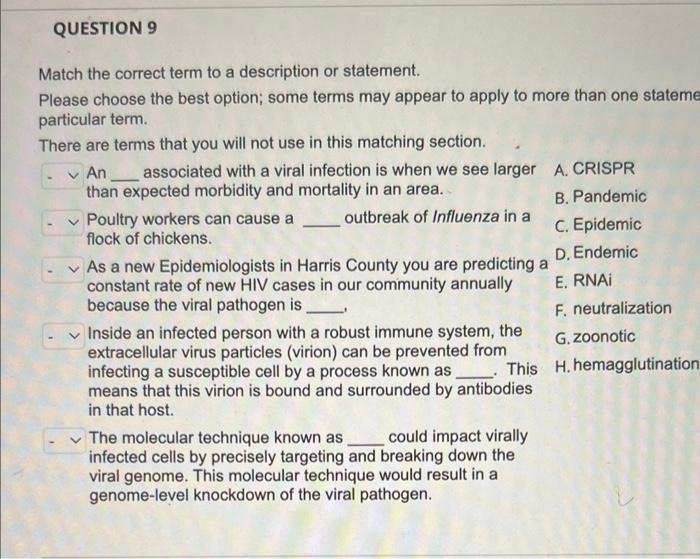 Match the correct term to a description or statement. | Chegg.com